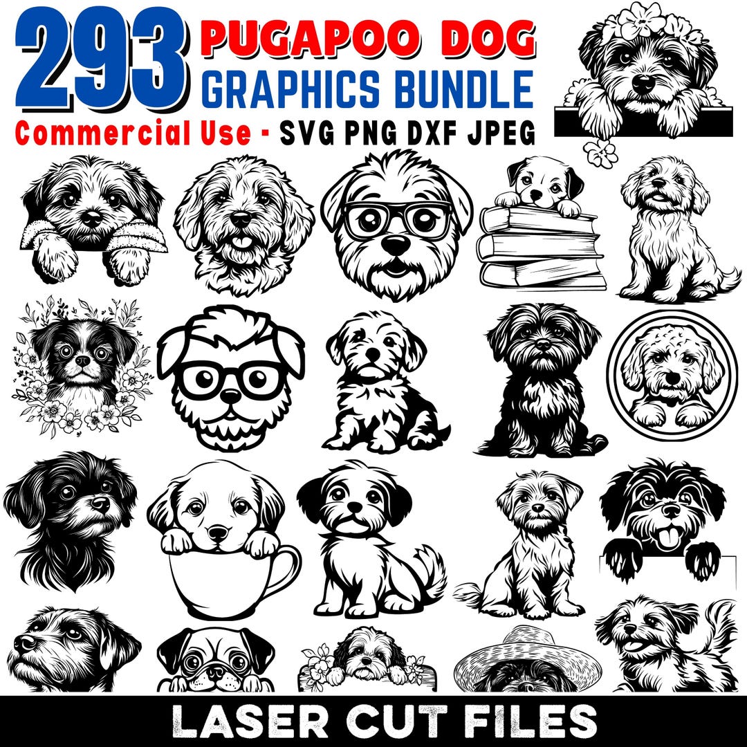 Pugapoo Dog Laser Cut Files | Pug Poodle Mix | SVG DXF Bundle | CNC ...