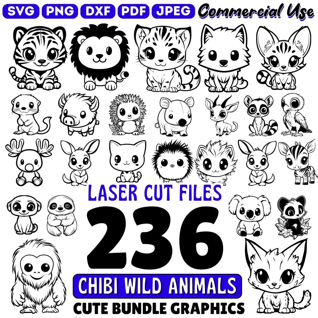 Laser Cut Files Chibi Wild Animals Bundle Svg, Dxf, Png, Pdf, Jpeg ...