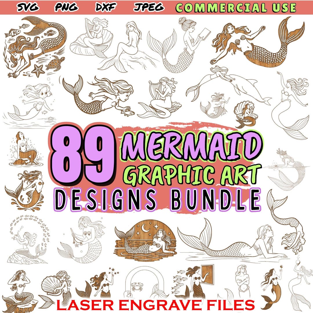Mermaid Engraving Files | SVG DXF Bundle | Intricate Mermaid Graphics ...