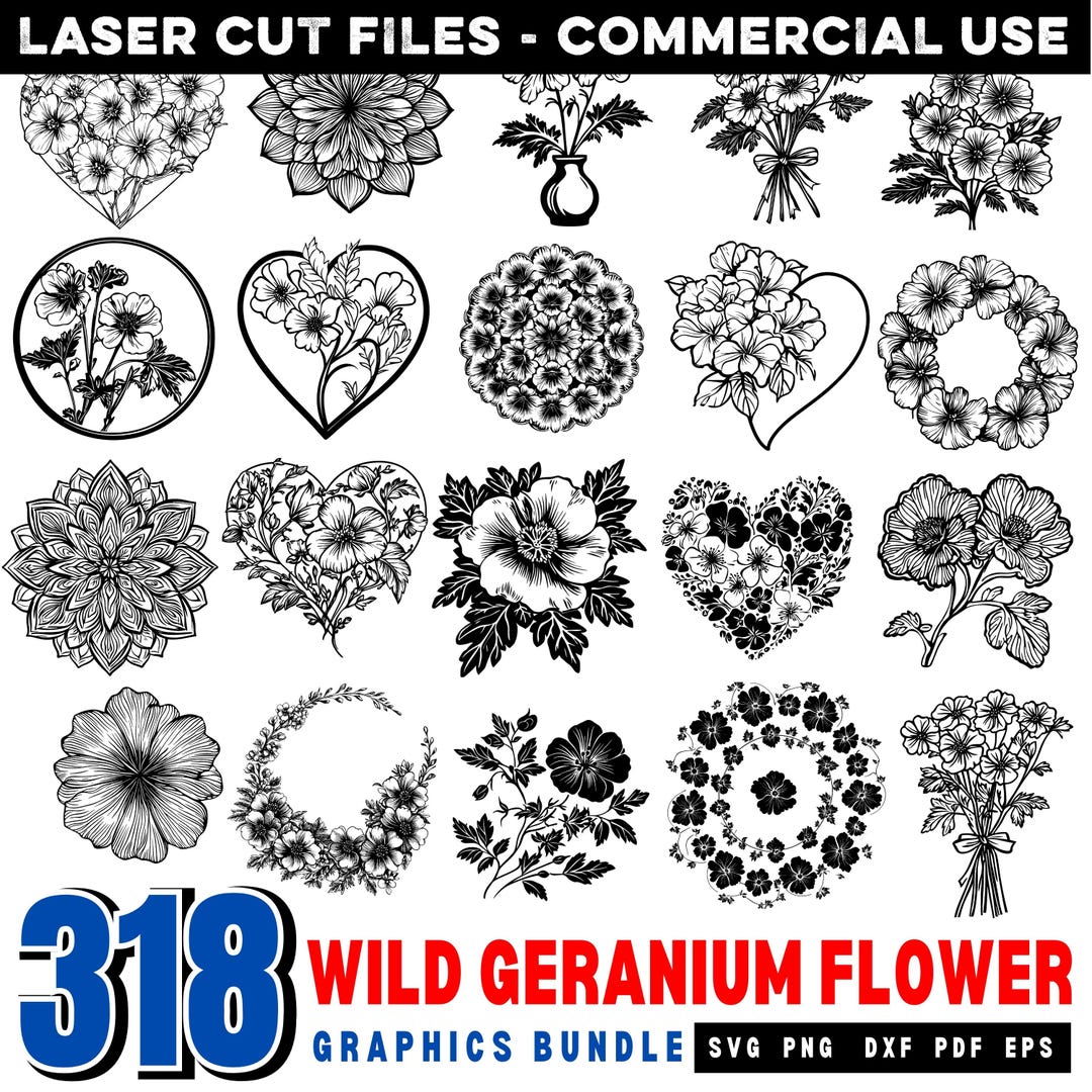 Wild Geranium Flower DXF Floral Laser Cut Files Wildflower DXF Bundle ...