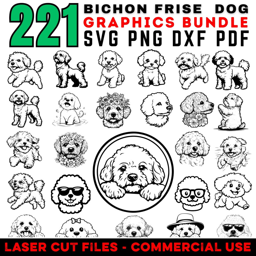 Laser Cut Files Bichon Frise Svg Dxf Png Jpeg Bundle Instant Digital ...