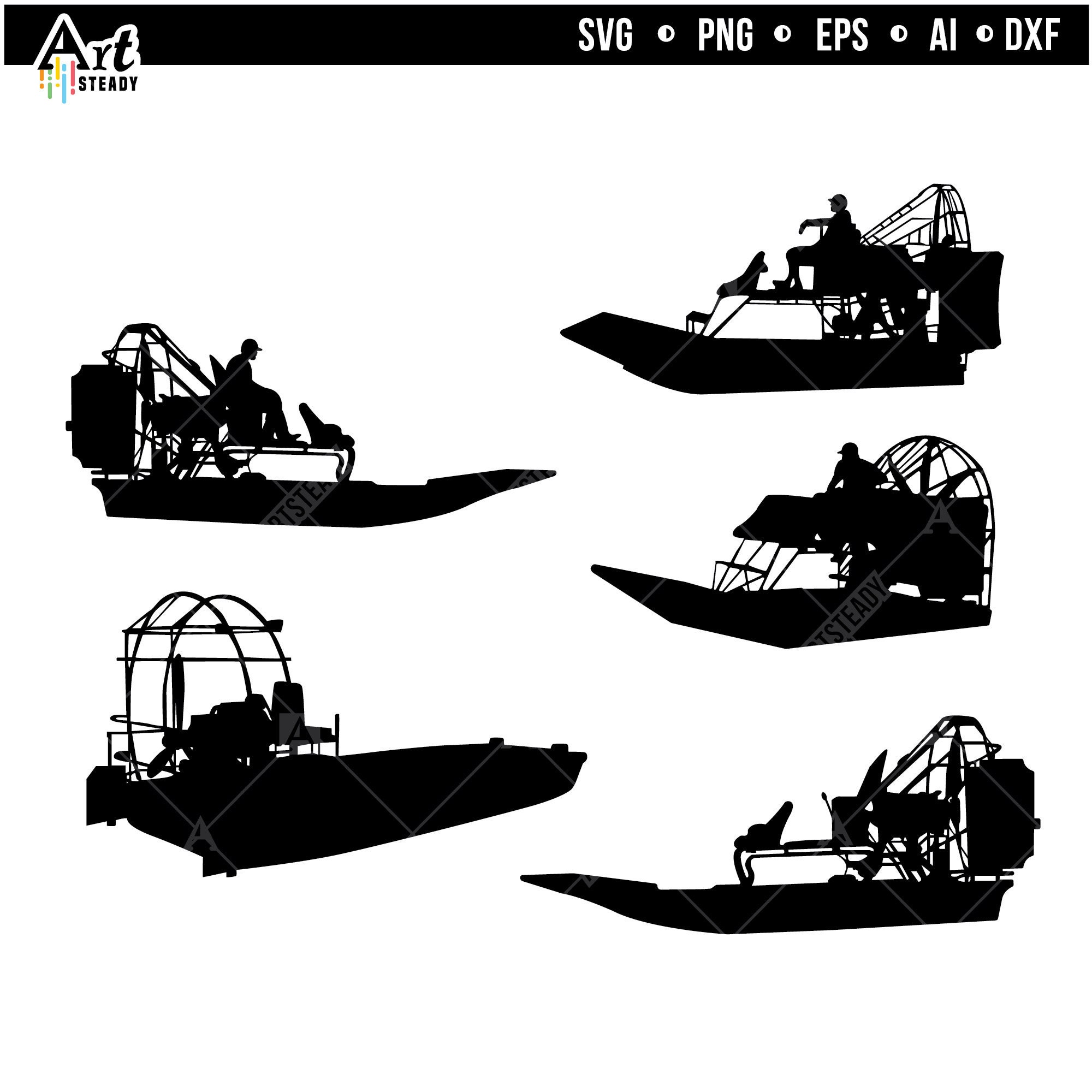 Airboat SVG Bundle, River Airboating Fan Boat Designs for Cricut Crafts ...