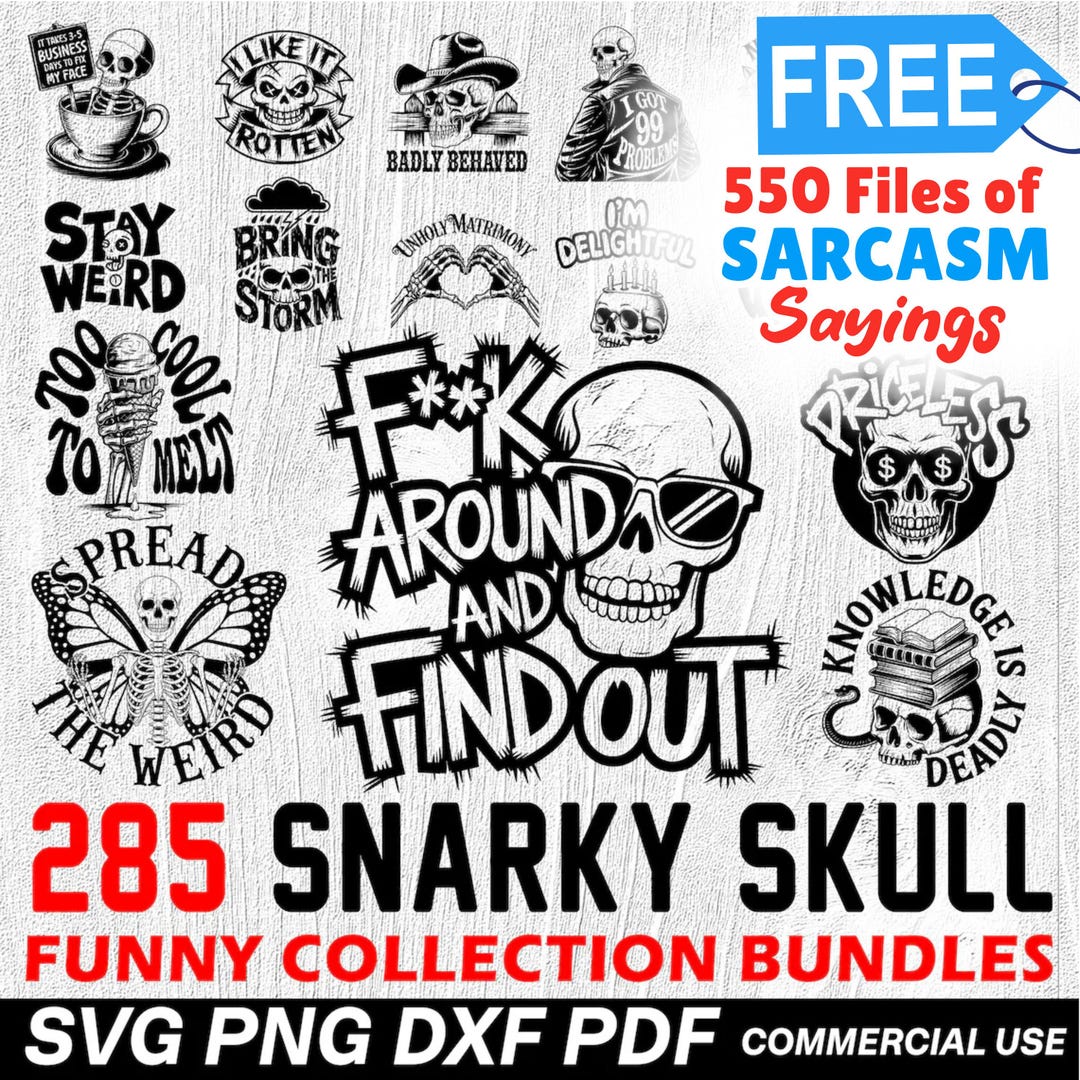 285 Snarky Skull Funny Bundle Cricut Designs Svg Files for Cricut ...