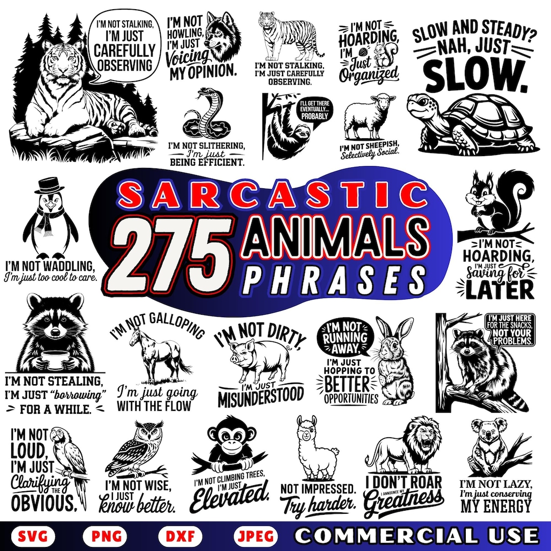 Animals Sarcastic Phrases SVG Bundle | Funny Animal Quotes DXF Files ...