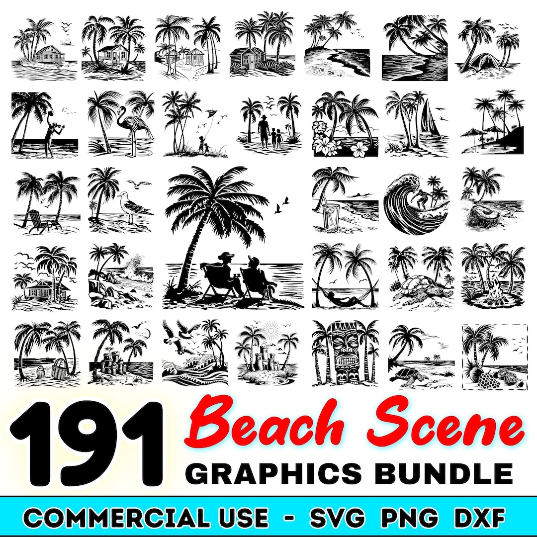 Beach Svg Files for Cricut - Svg Dxf Png Summer Beach Scene Theme ...