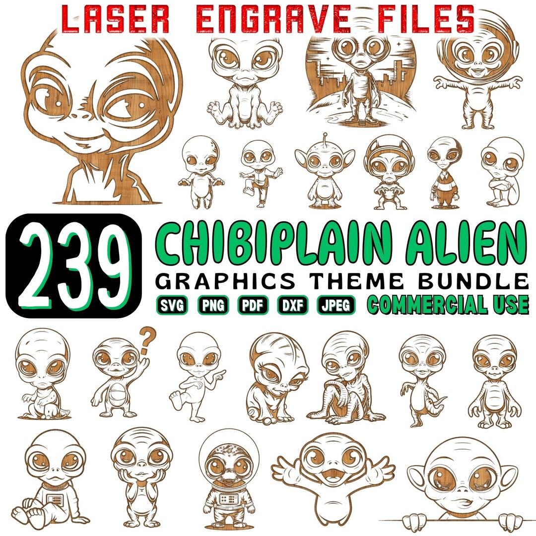 Chibi Alien Laser Engraving Files | Kawaii Extraterrestrial Engrave Art ...