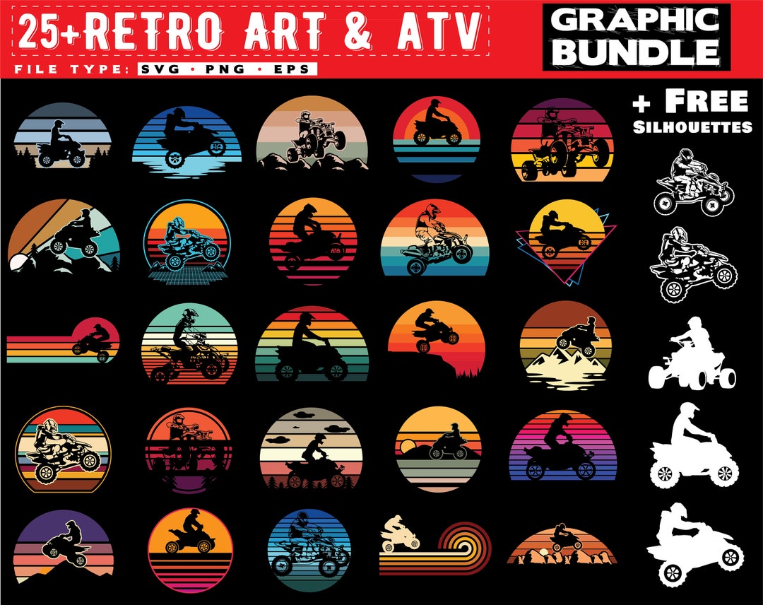 ATV Four Wheeler SVG Bundle, Vintage off Road Quad Bike Designs for ...