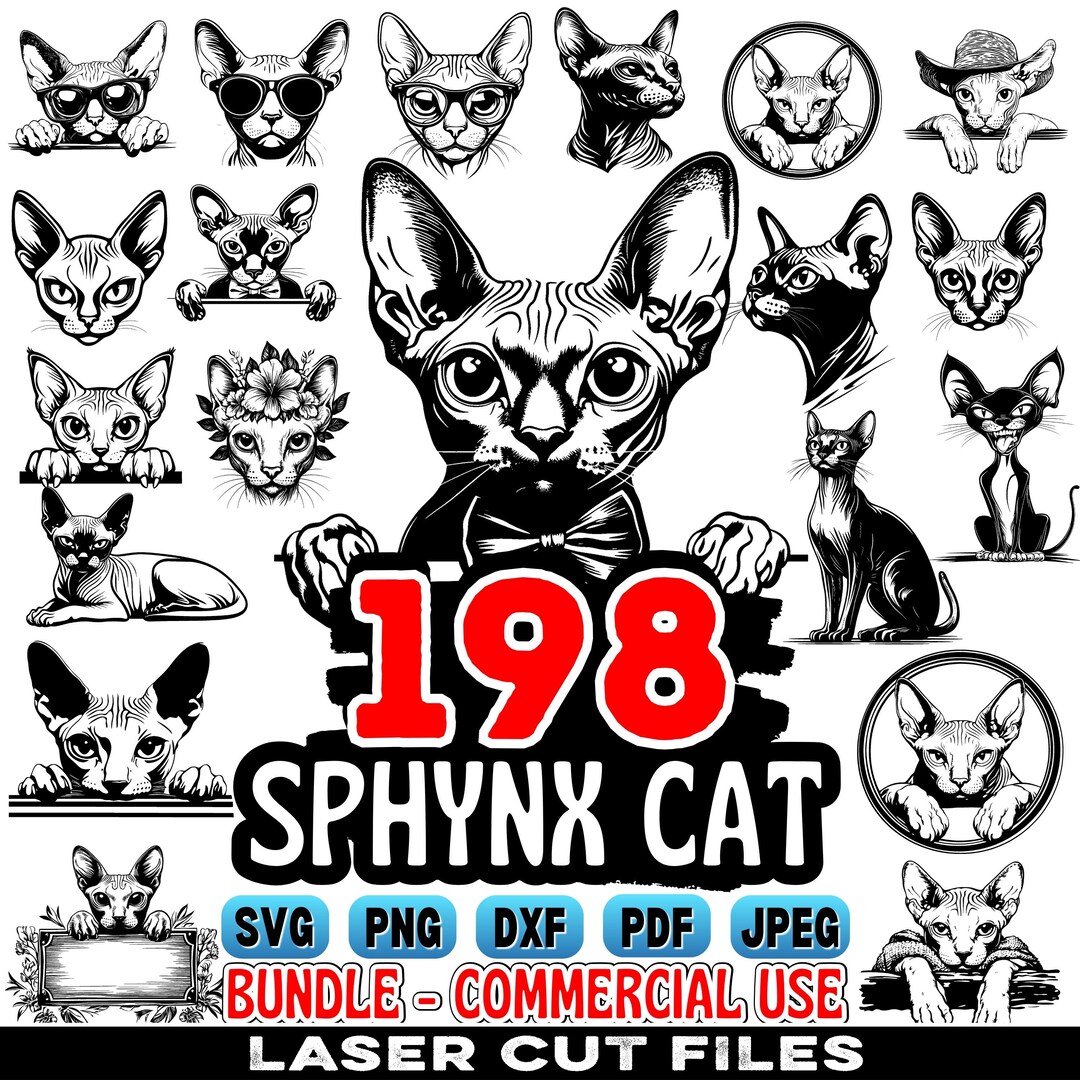 Sphynx Cat SVG DXF Bundle Laser Cut Cat Files Commercial Use Sphynx ...