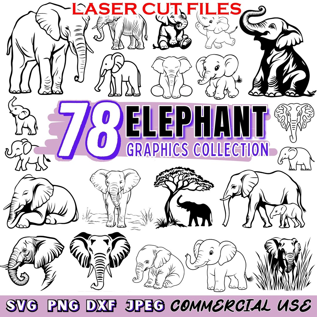 Elephant SVG Files for Laser Cut | Elephant DXF Bundle | Animal Cut ...