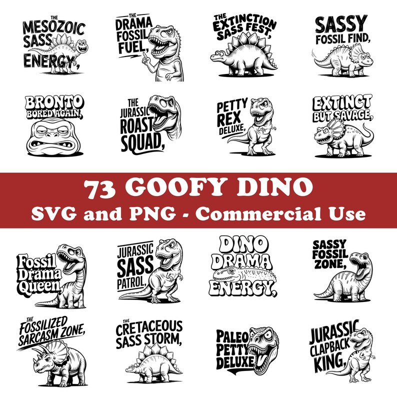 Goofy Dino Says Svg Png Pdf & Dxf Bundle Funny Dinosaur Quote Designs ...