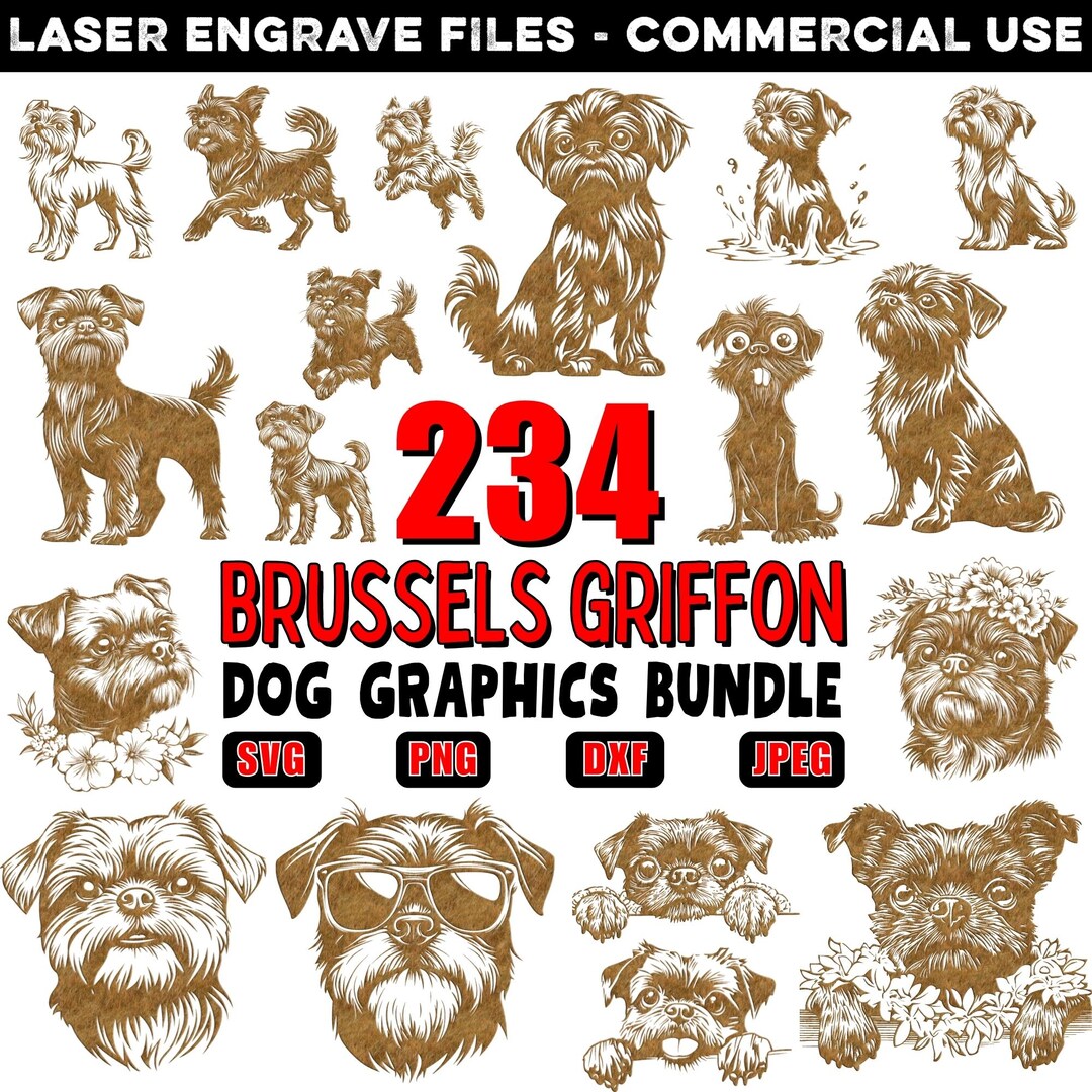 Laser Engrave Files Brussels Griffon Svg Dxf Png Jpeg Bundle Instant ...