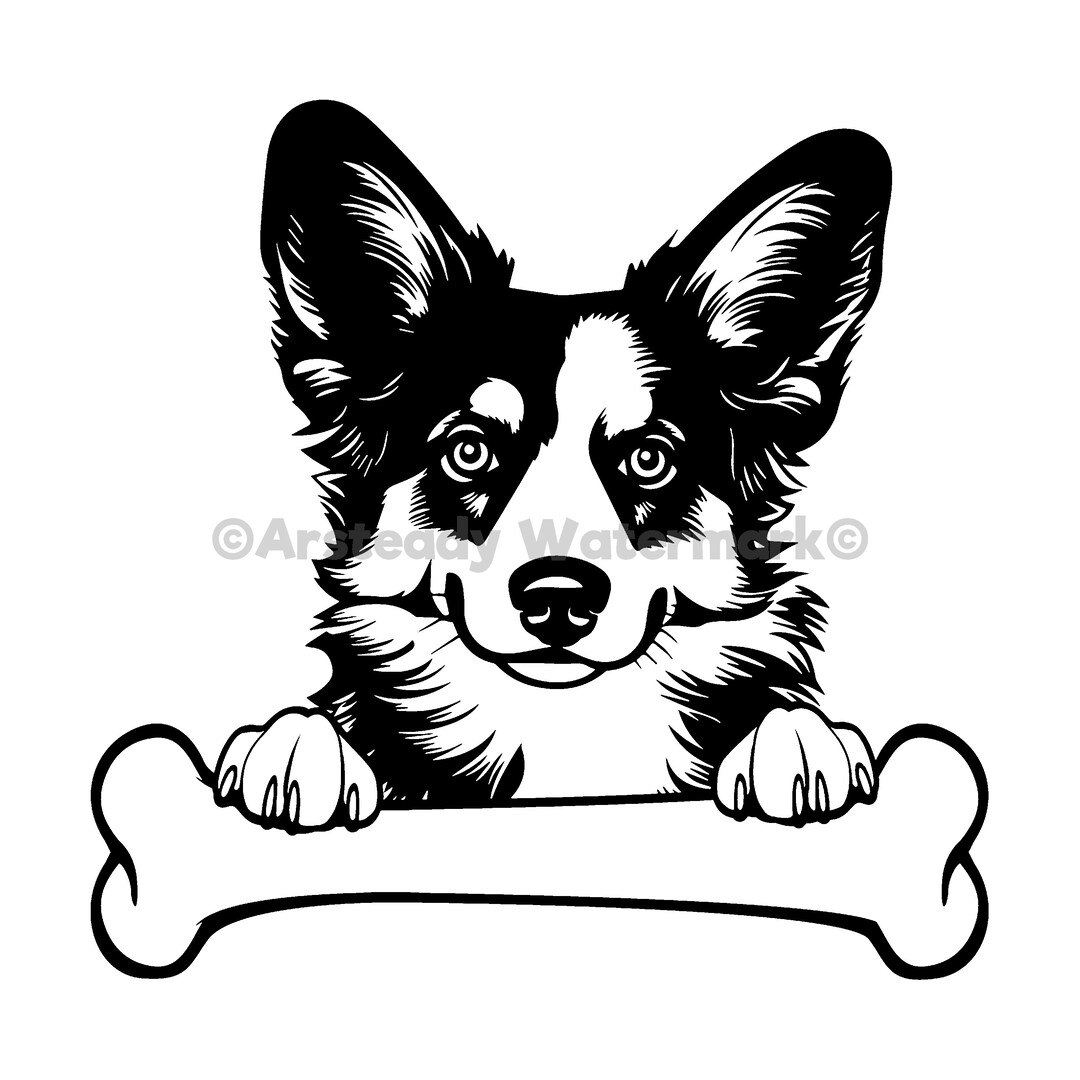 Corgi Peeking Dog in Chewed Bones SVG, PNG , DXF and Pdf Dog or Puppy ...