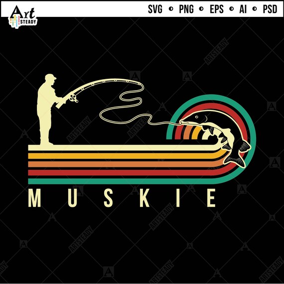Muskie Fishing Svg Files Retro Aesthetic Theme Graphic - Etsy