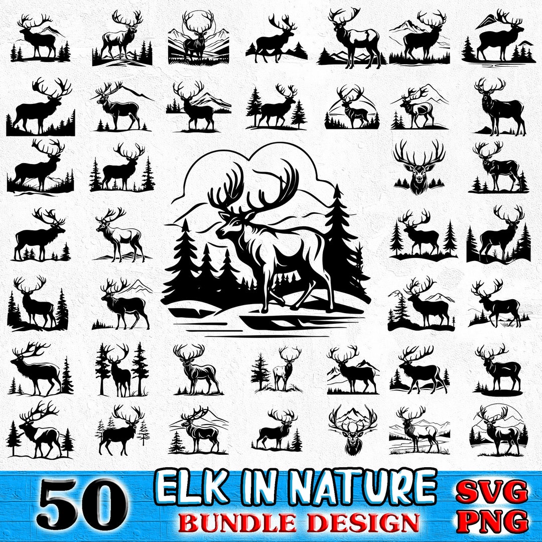 ELK in Nature Artwork Bundle SVG, PNG Instant Digital Downloads - Etsy