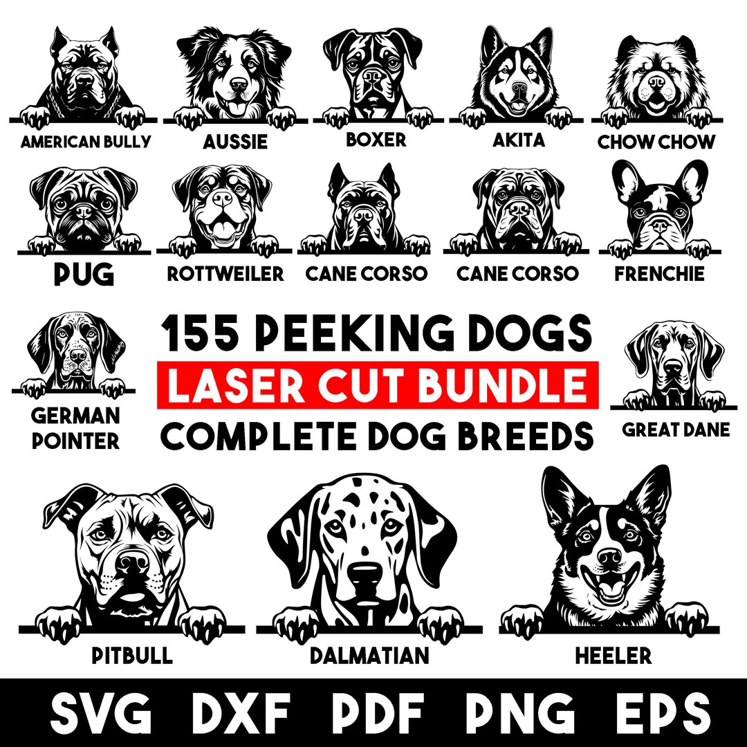 CNC Router Cutting Laser Cut Files Bundle Complete Breeds Peeking Dogs ...