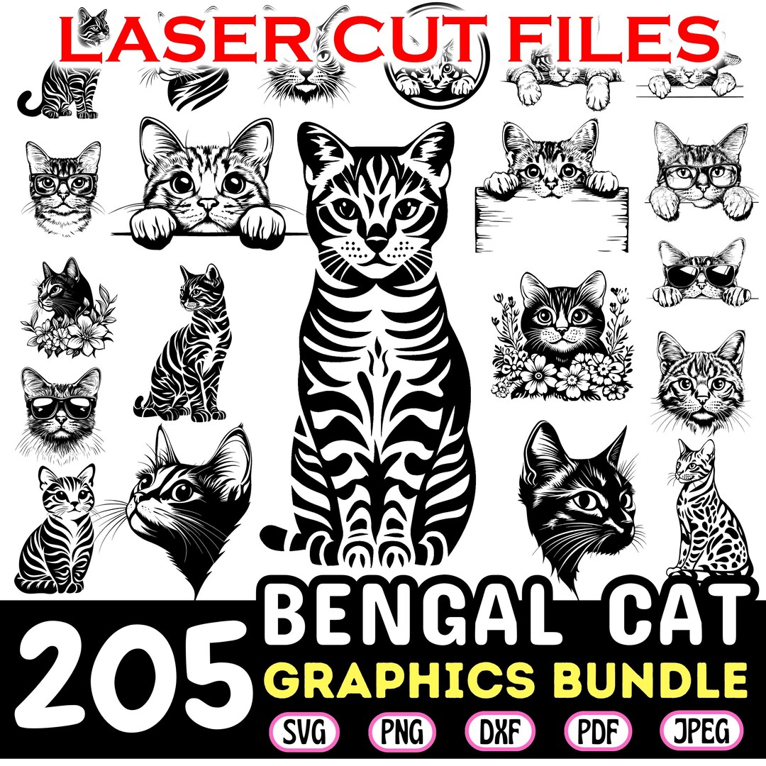 Bengal Cat Laser Cut Files | SVG DXF Clipart | Bengal Silhouette Art ...