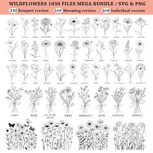 Laser Cut Files Wildflowers Svg and Png Floral Wild Flower Graphic Mega ...