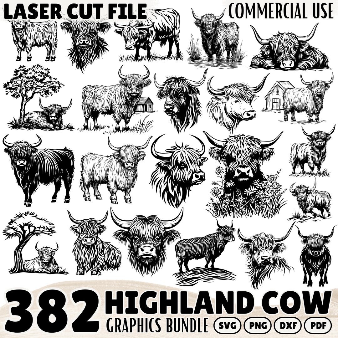 Laser Cut Files Cute Highland Cow Graphic Collection Svg Dxf Png Jpeg ...