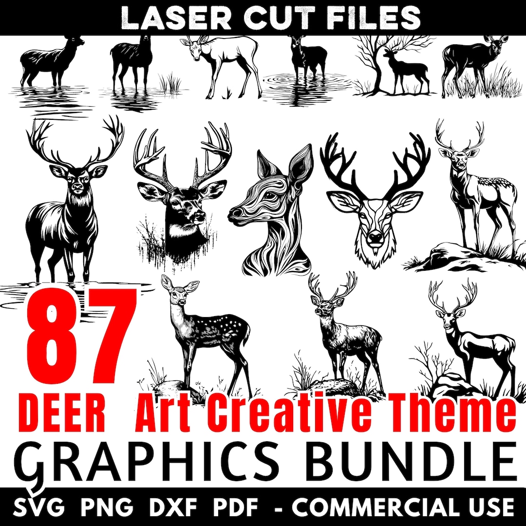 Deer Art DXF Bundle | Buck Silhouette Laser Cut Files | Hunting Theme ...