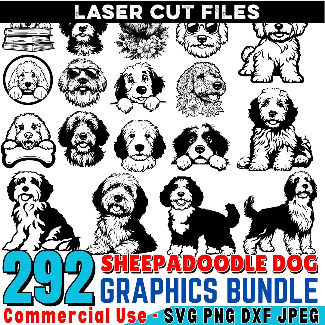 Sheepadoodle Dog SVG | Doodle Dog DXF | Sheepadoodle Bundle | Laser Cut ...