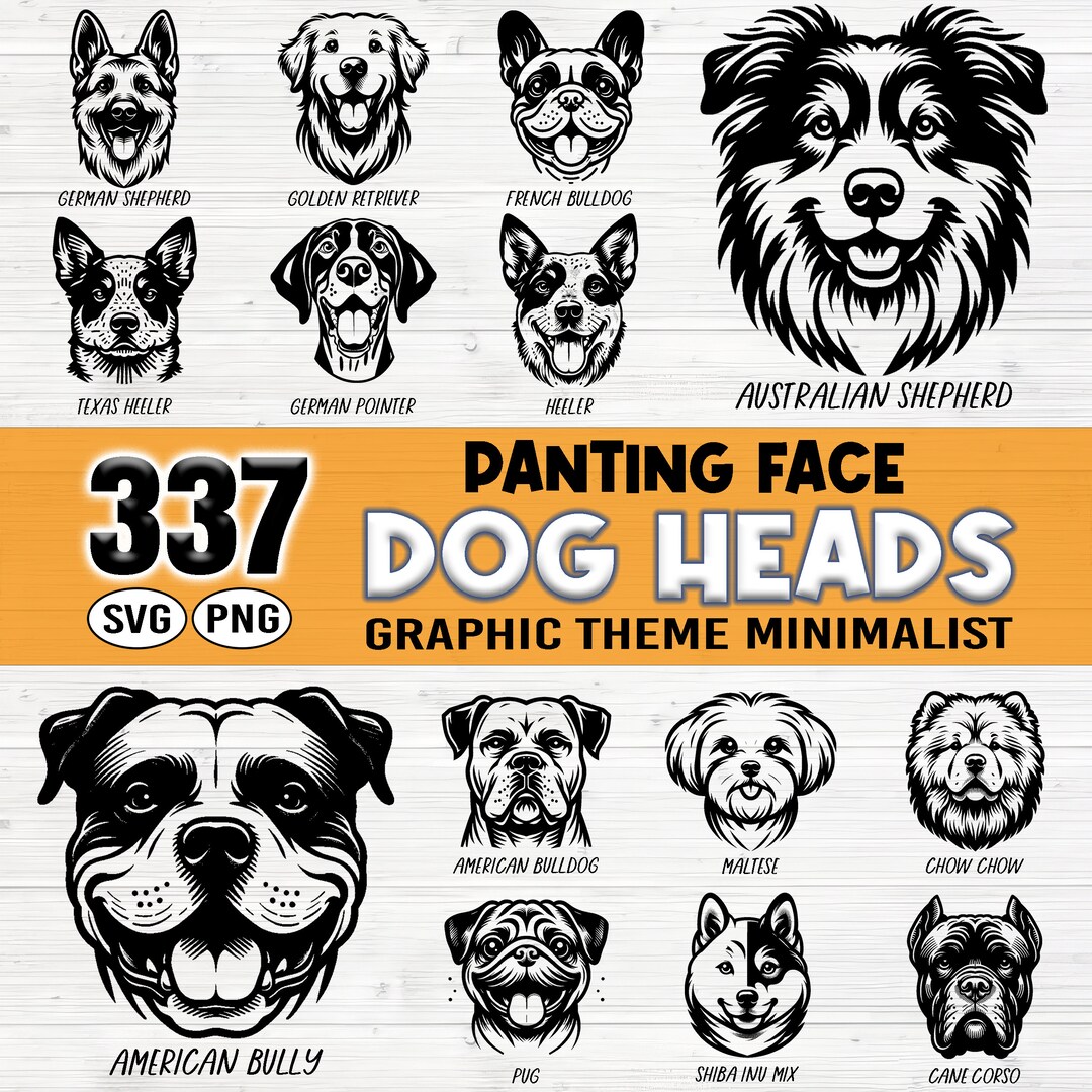 337 Panting Dog Heads Cute Graphic Theme Minimalis SVG and PNG Bundle ...