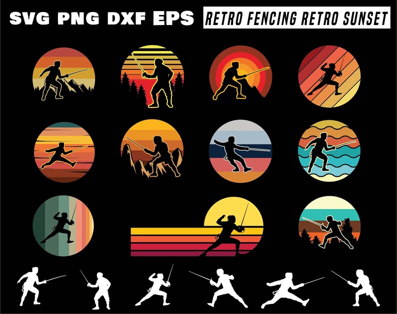 Fencing Svg Files Retro Sunsets Vintage Bundle Fencer Player - Etsy