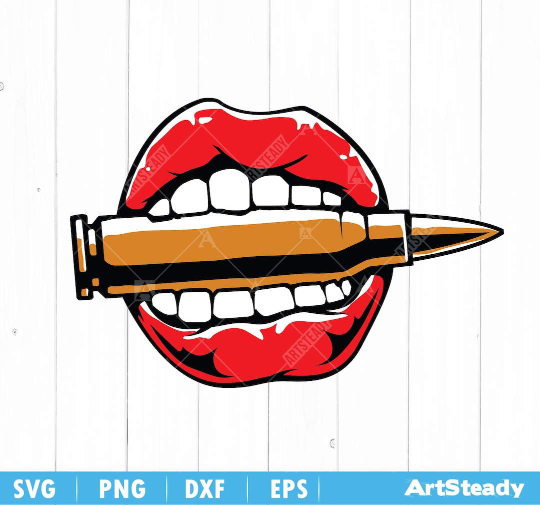Lips Svg Files Lips Biting a Bullet Artwork Instant Digital Downloads ...