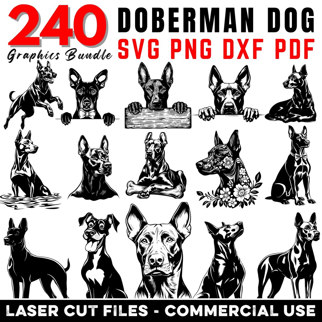 Laser Cut Files Doberman Pinscher Svg Dxf Png Jpeg Bundle Instant ...
