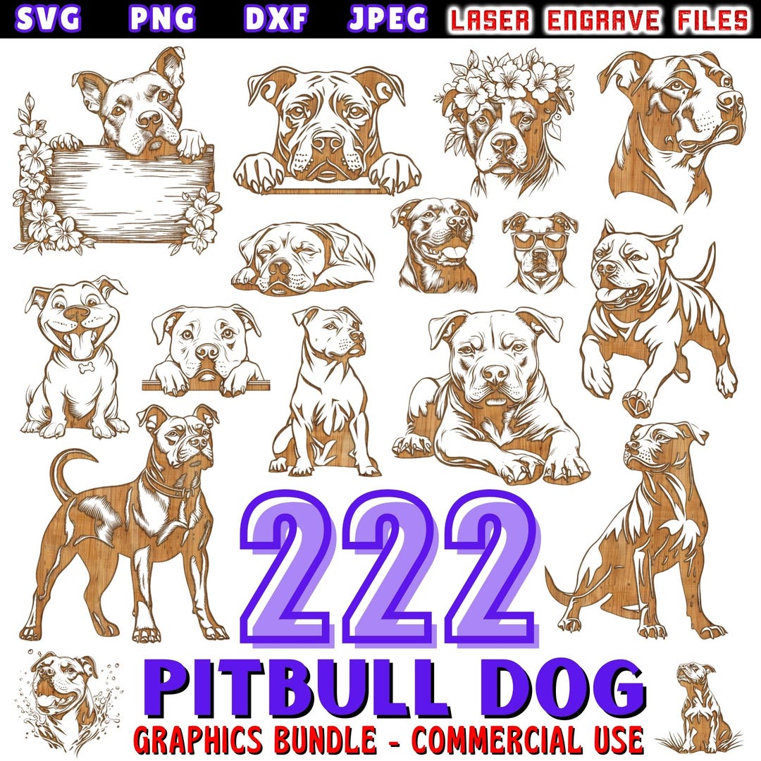 Pitbull Dog Engraving Files | DXF Dog Silhouette Pack | Pitbull SVG ...