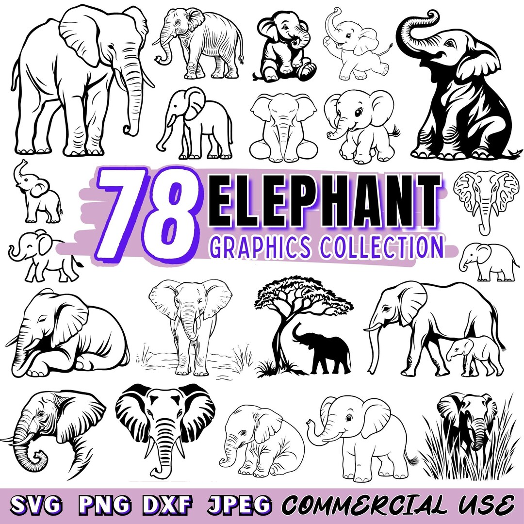 Elephant SVG Bundle | Elephant DXF Files | Elephant Graphics Collection ...
