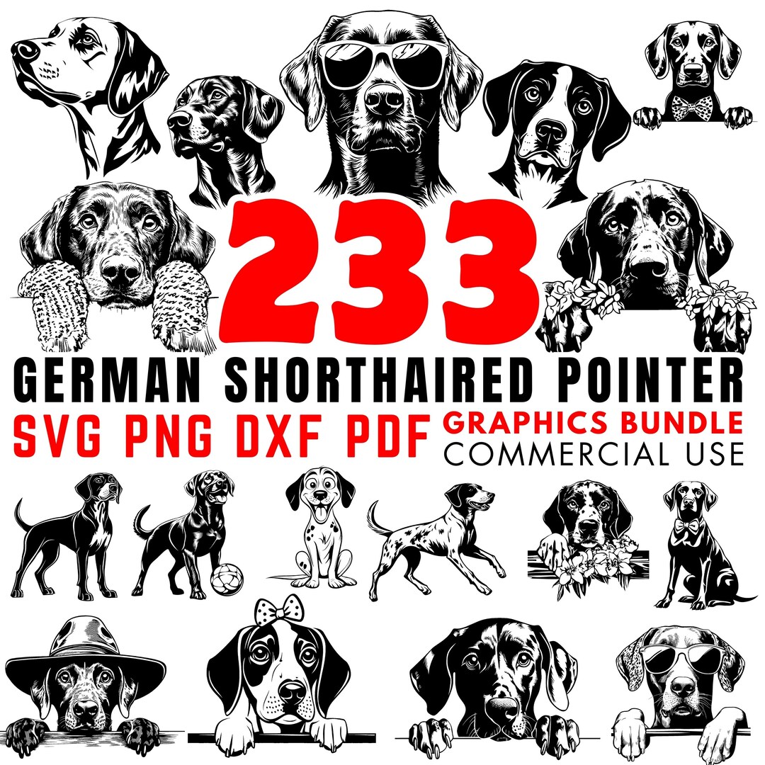 German Shorthaired Pointer Dog Svg Dxf Png Jpeg Bundle Instant Digital ...
