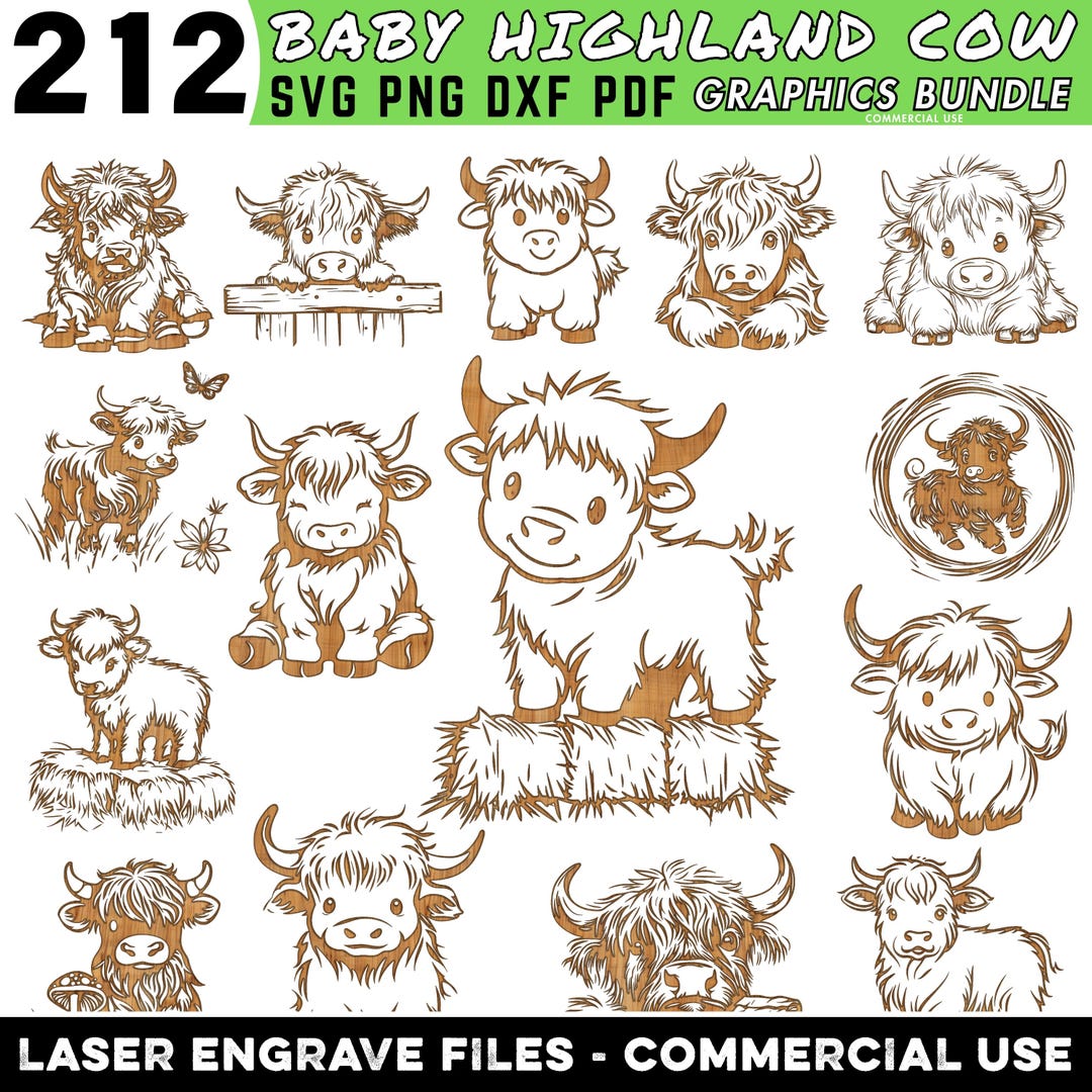 Laser Engrave Files Baby Highland Cow Graphics Svg Dxf Png Jpeg Bundle ...