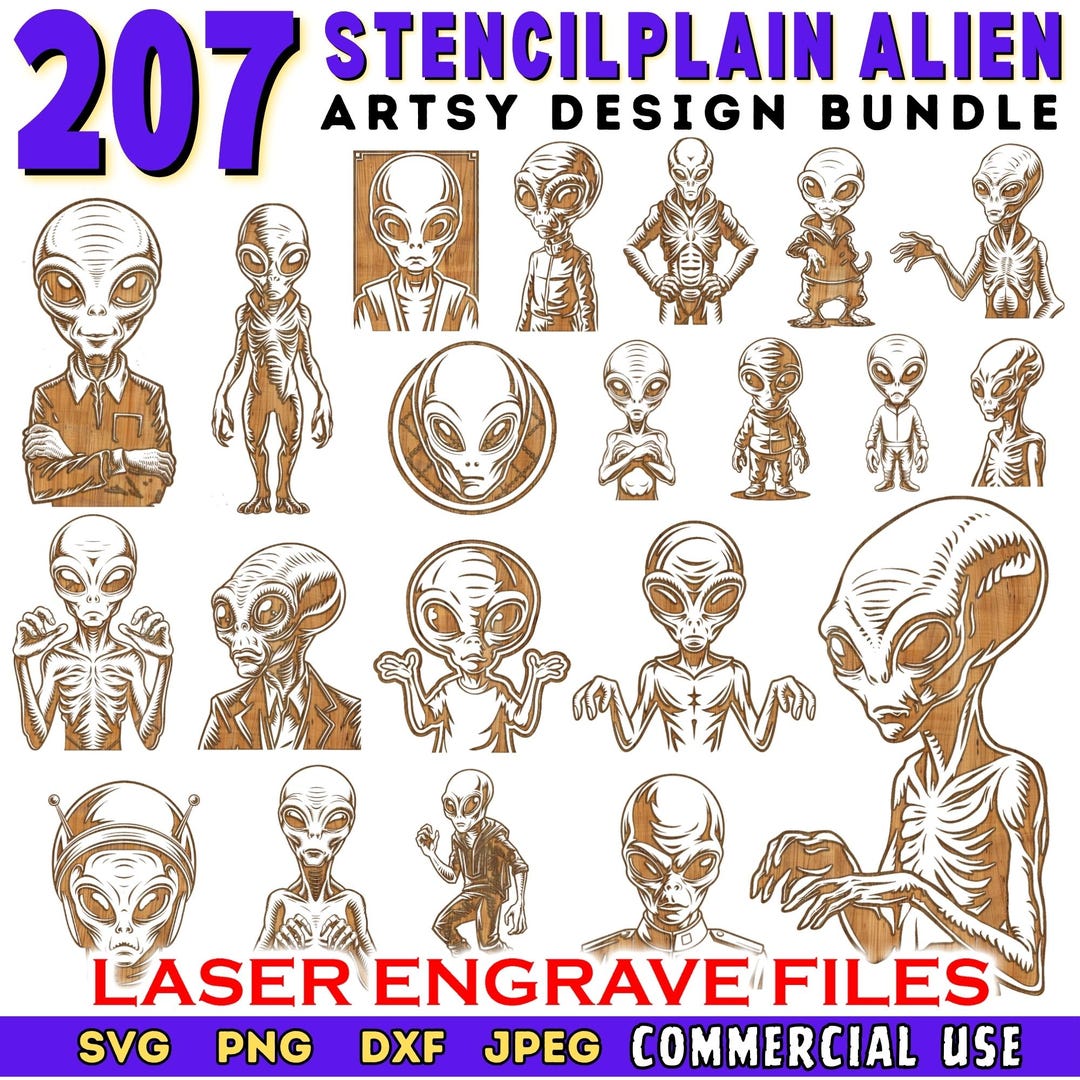 Alien Artsy Design Engraving Bundle Alien Silhouette Engraving Files ...