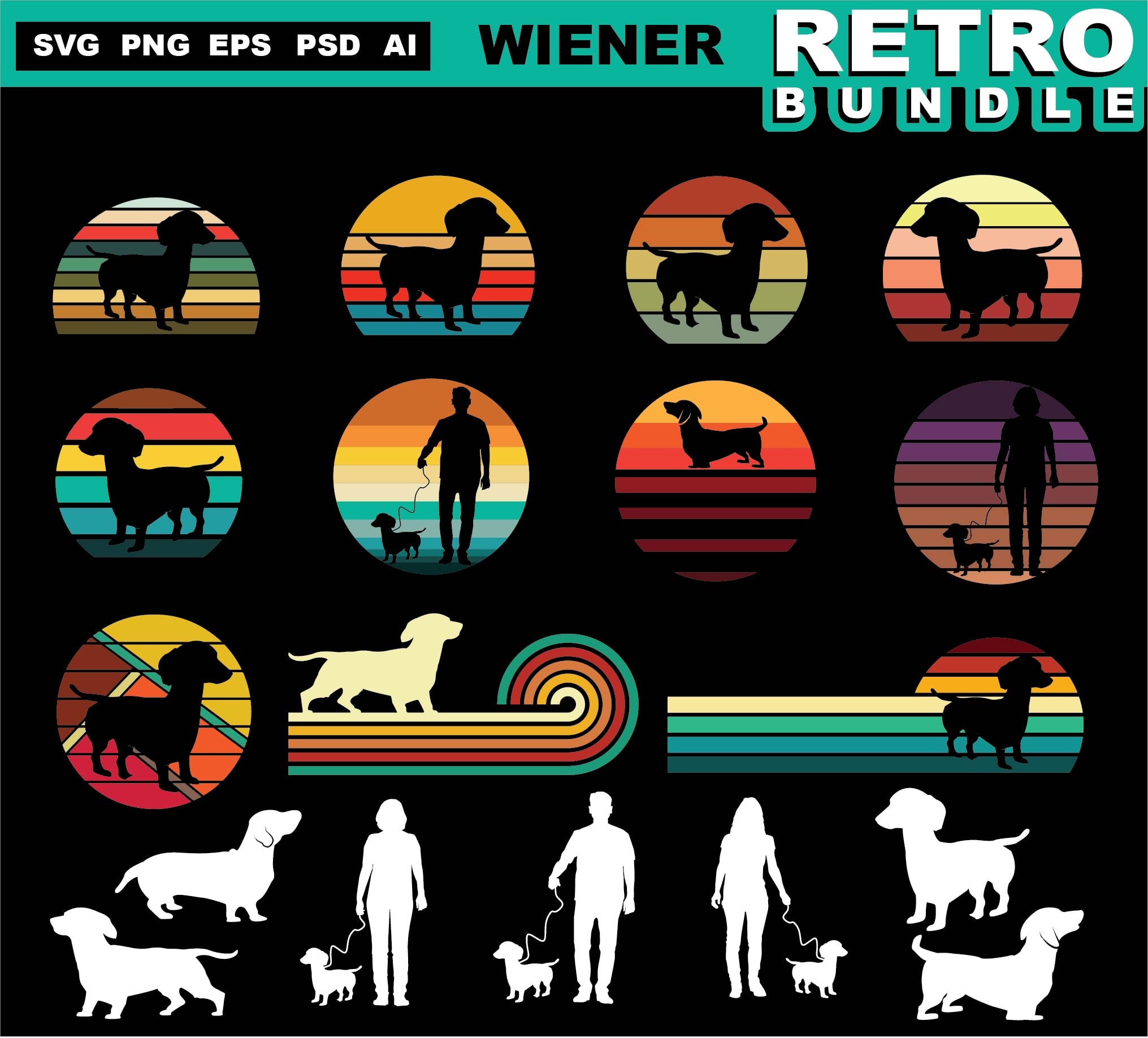 Dachshund Svg Files Wiener Dog Lover Svg RETRO Graphic - Etsy