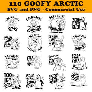 Goofy Arctic Svg Png Pdf & Dxf Bundle Funny Polar Animal Designs for ...
