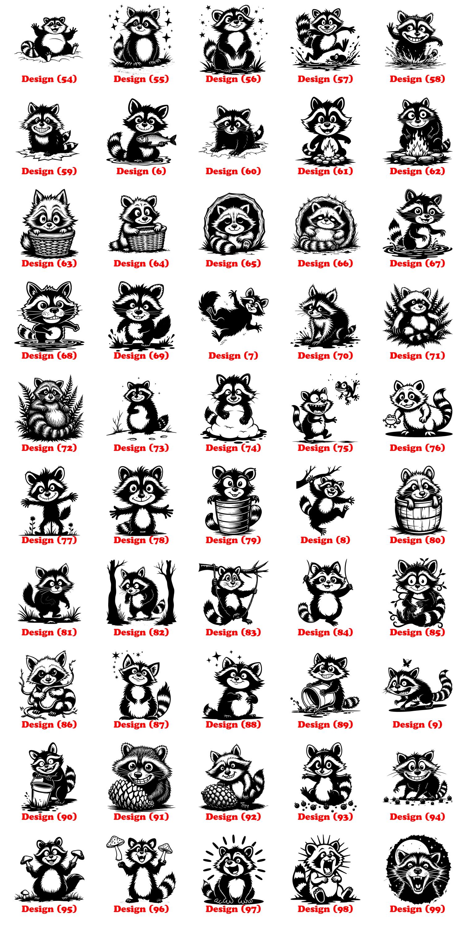 Goofy Big Eyes Raccoons Svg Png Pdf & Dxf Bundle Funny Raccoon Face ...