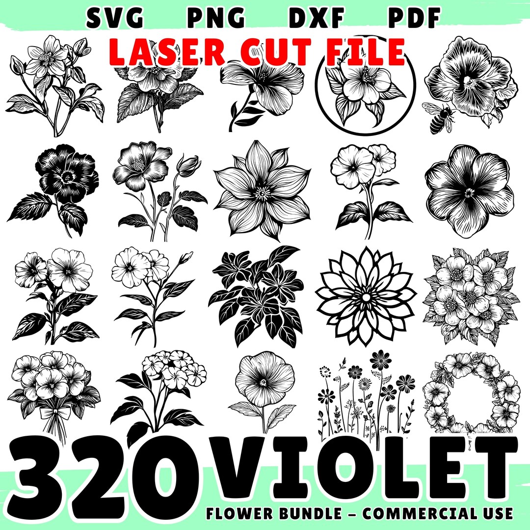 Violet Flower DXF | Wildflower Cut File | Botanical Laser SVG | Floral ...
