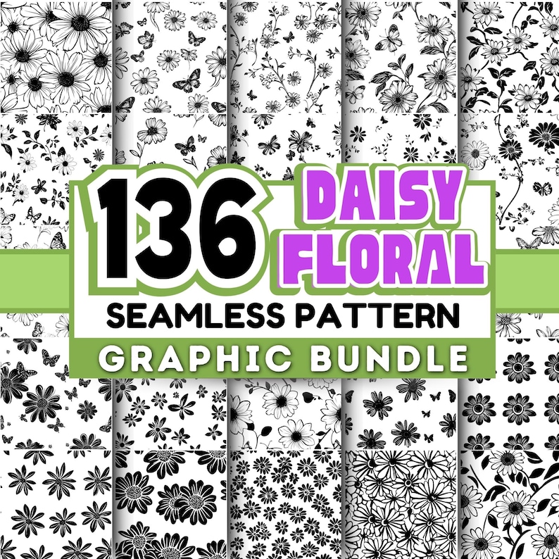 Daisy Flower Floral Seamless Pattern Svg Files Bundle Svg Dxf Png Dxf ...