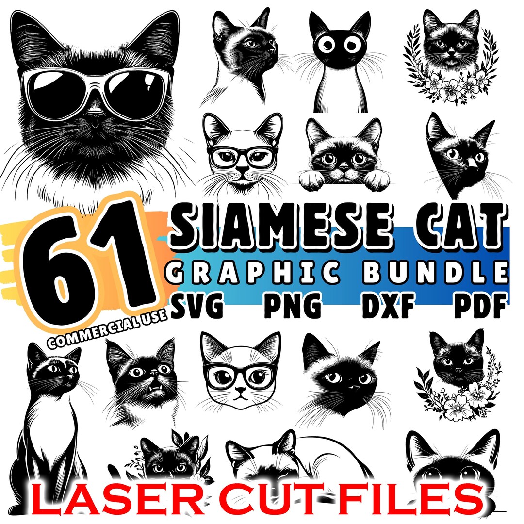 Siamese Cat DXF Bundle | Laser Cut Files | Pet Lover Design | Siamese ...