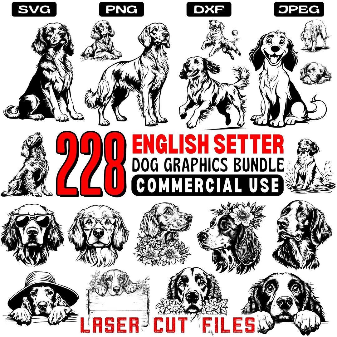 Laser Cut Files English Setter Svg Dxf Png Jpeg Bundle Instant Digital ...