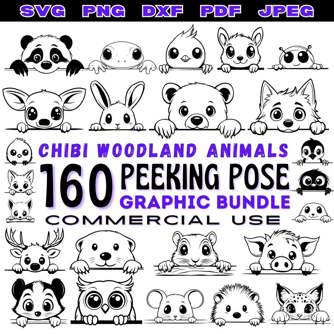 Peeking Chibi Woodland Animals Svg Dxf Png Pdf Jpeg Bundle Instant ...
