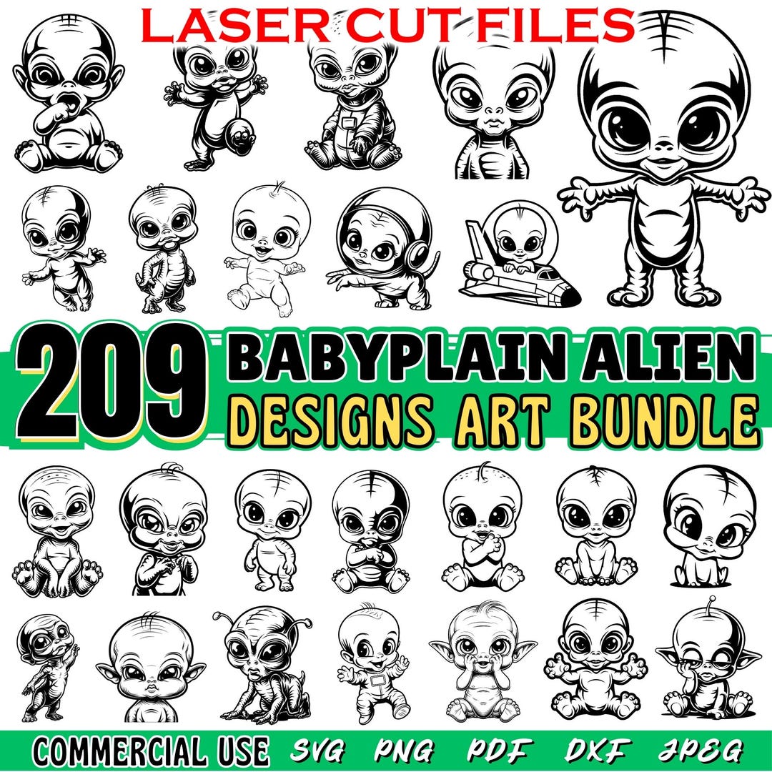 Baby Alien Laser Cut Files Cute Extraterrestrial DXF Designs Space ...