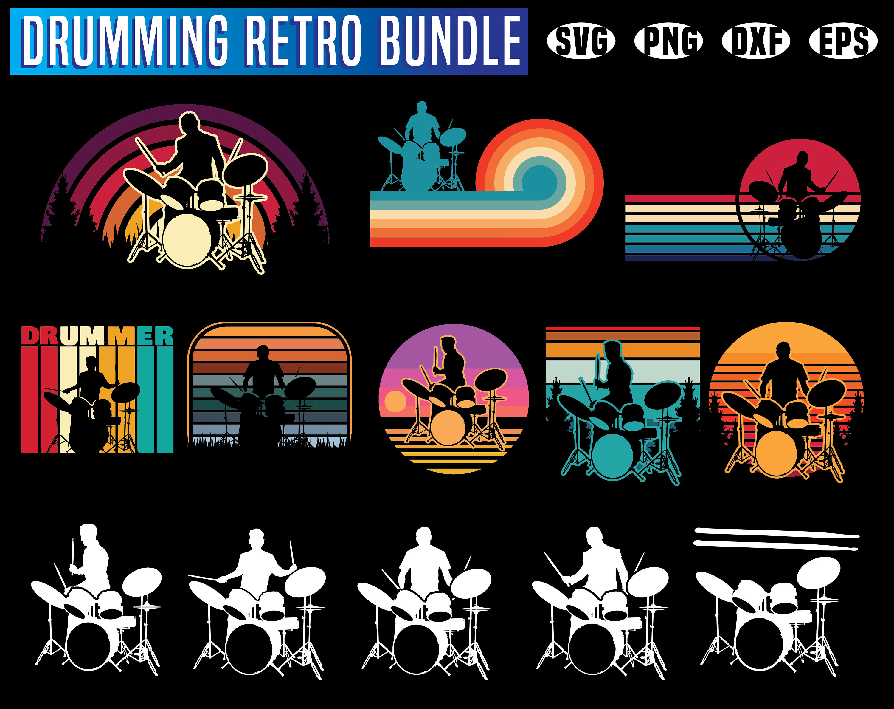 Drum Svg Files USA Flag Retro Vintage Bundle Drummer Svg Musician ...