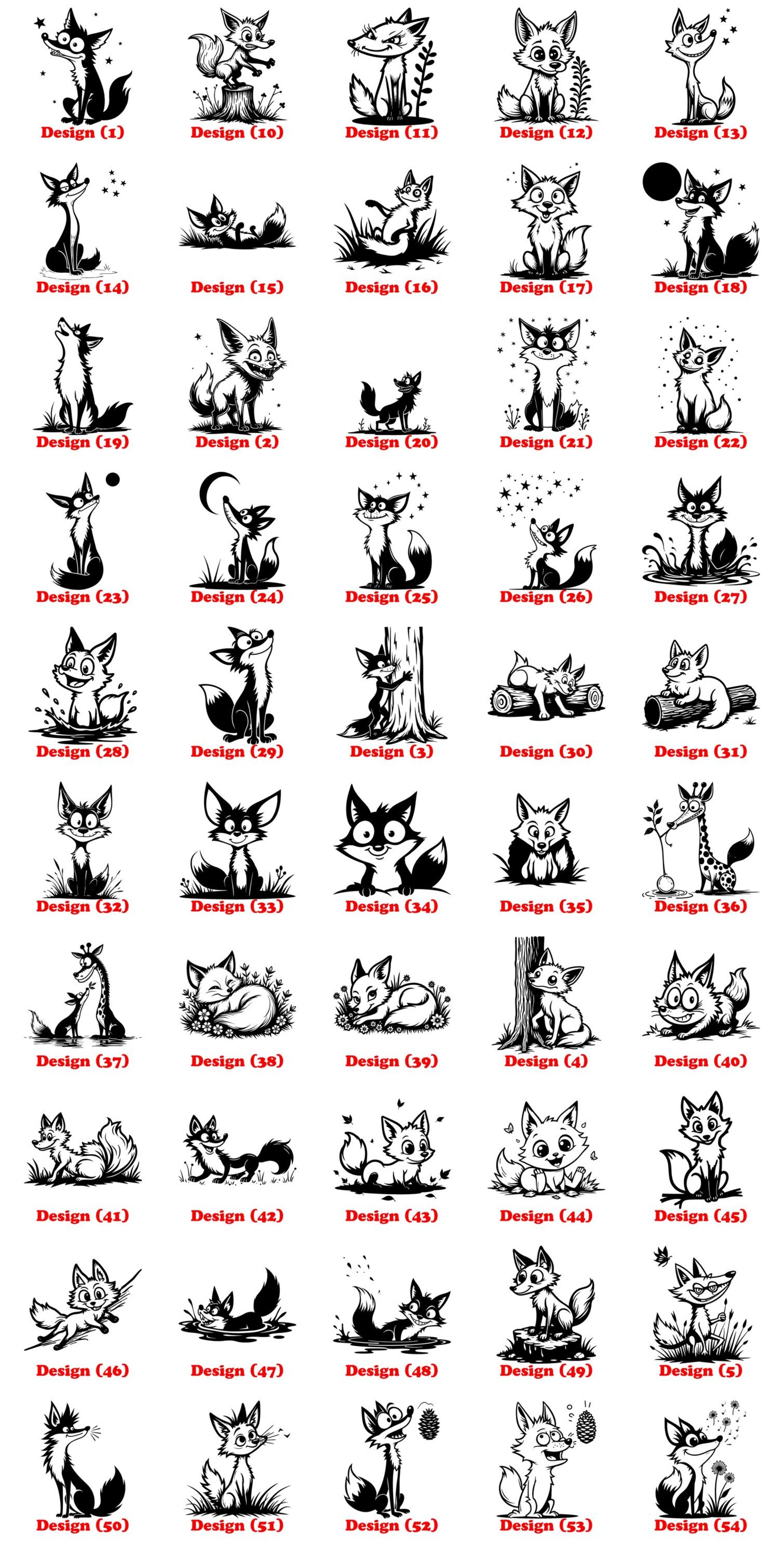 Goofy Big Eyes Fox Svg Png Pdf & Dxf Bundle – Funny Cartoon Fox Faces ...