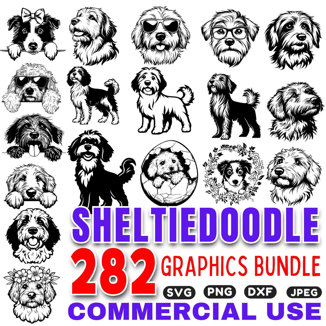 Sheltiedoodle Dog SVG Sheltie Poodle Mix Cut Files | Doodle Dog Clipart ...