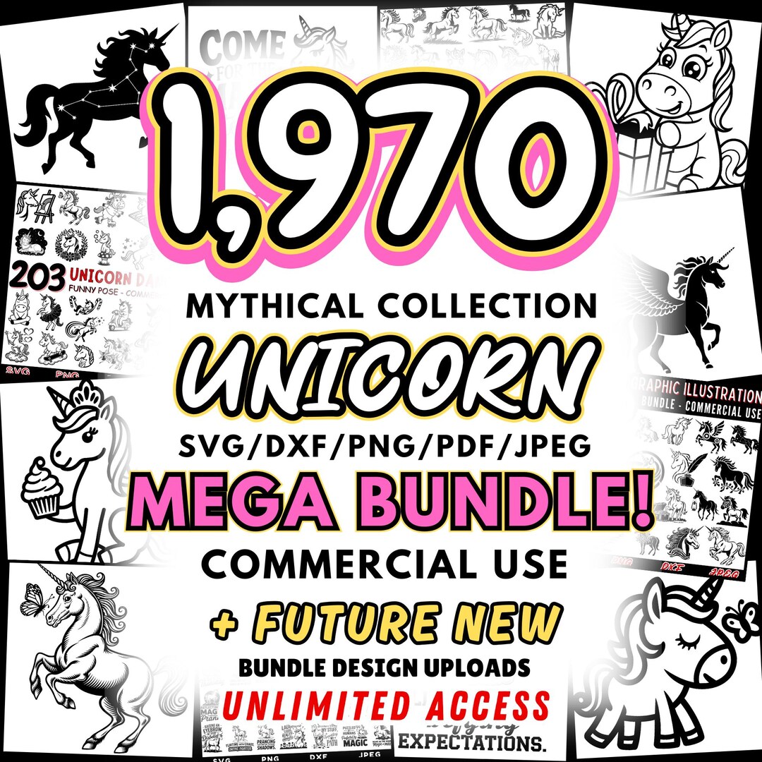 Unicorn Mega Bundle SVG | Unicorn Face, Horn, Birthday Designs | Cute ...