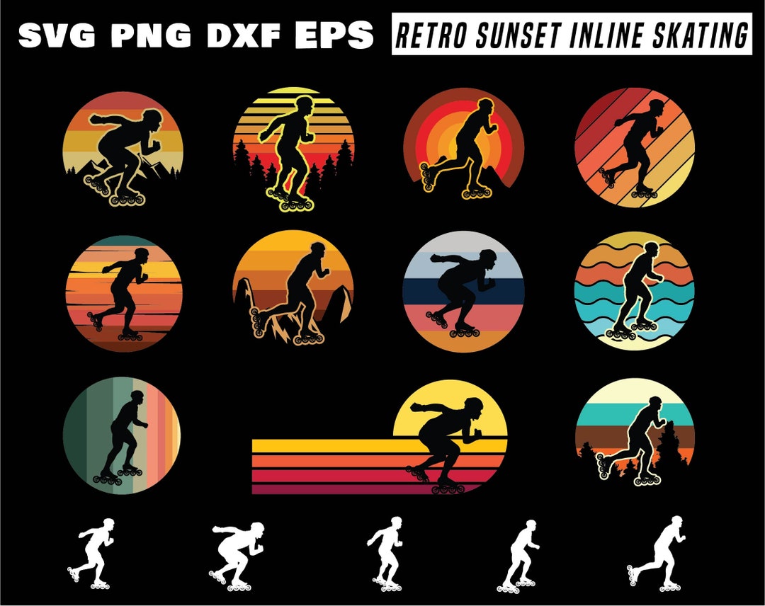 Inline Skate Svg Files Retro Sunsets Vintage Bundle Roller Skater ...