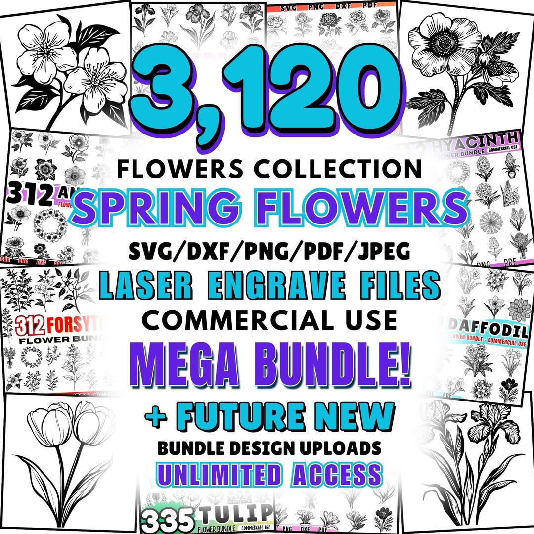 Spring Flowers Engraving Files | Floral SVG Bundle | Spring Flower DXF ...