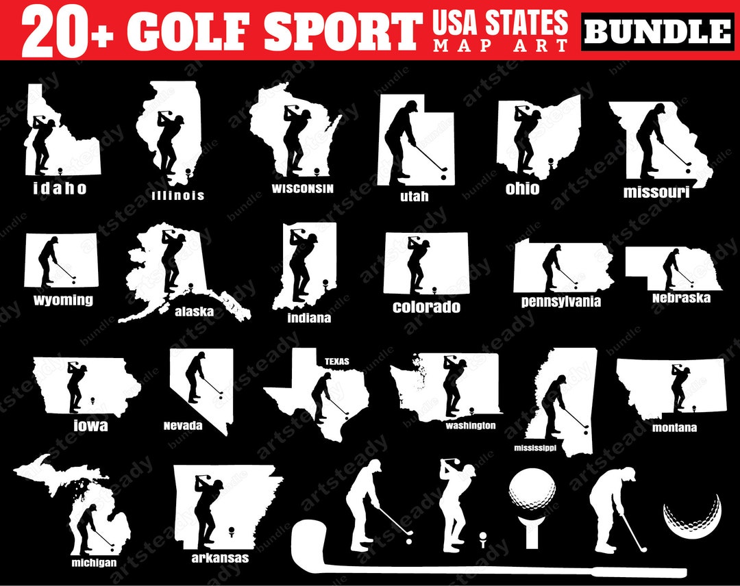 Golf Svg Files USA State Map Drawing Art Golfer for Golf Club Svg ...