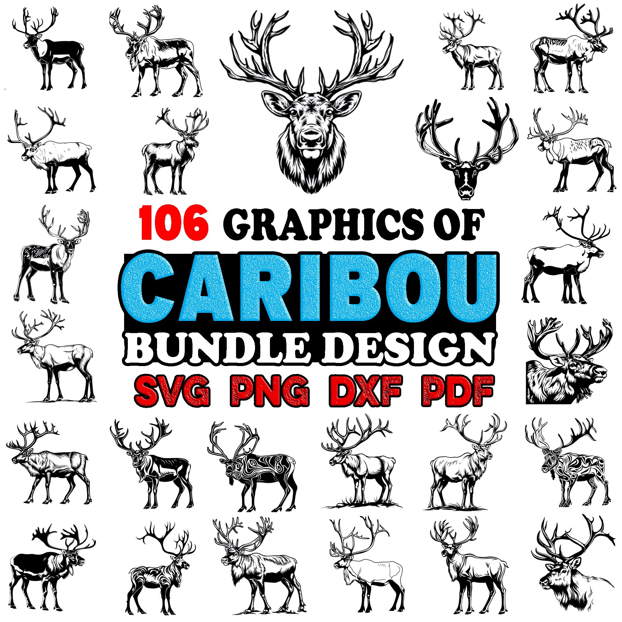 Caribou SVG PNG DXF Pdf Bundle | Caribou Silhouette Clipart for Cricut ...